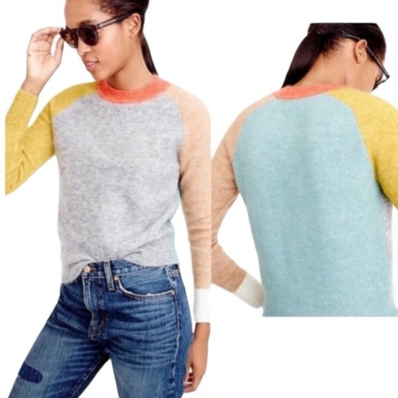 J. Crew | Sweaters | J Crew Wool Mohair Blend Color Block Sweater ...